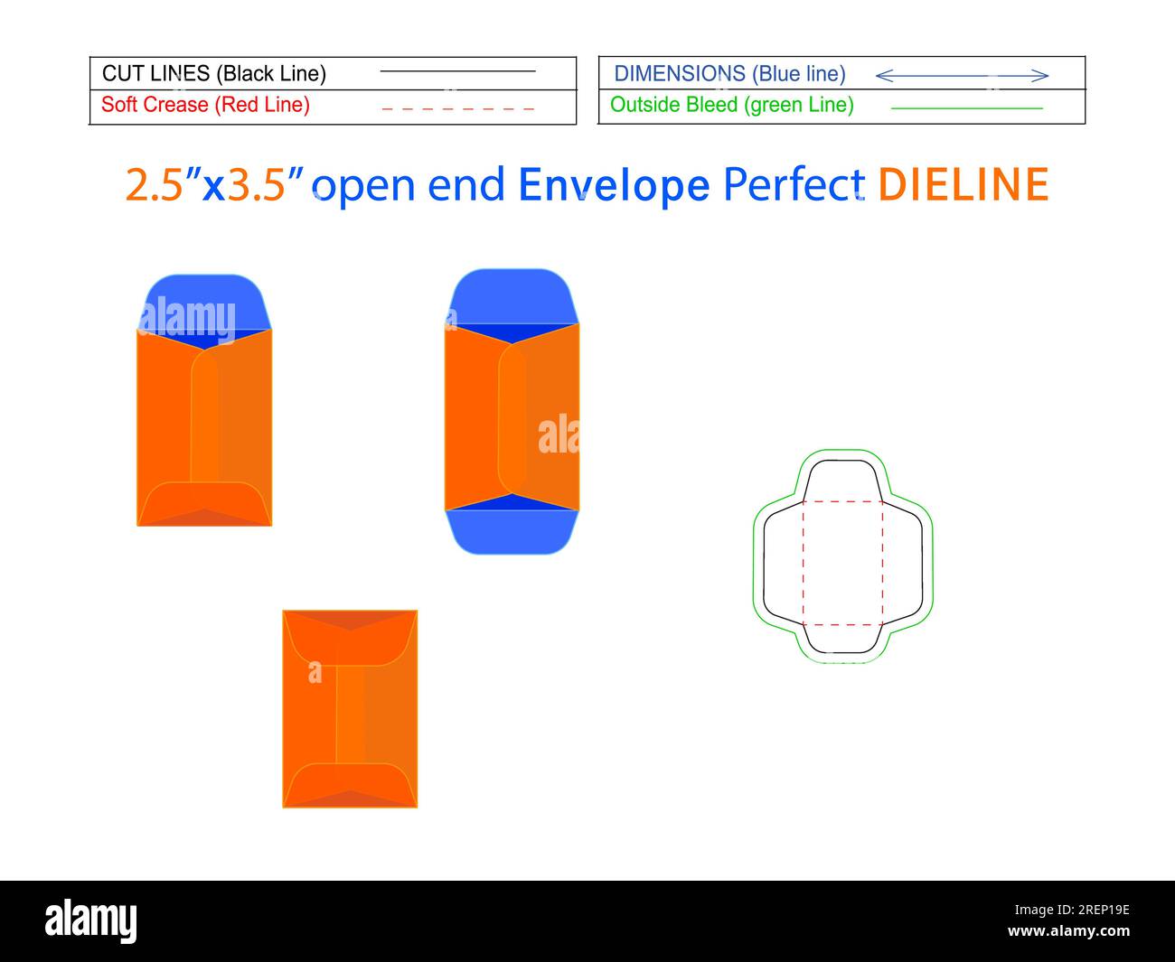 2.25x3.5 inch Open end envelope or Catalogue envelope die line template and 3D envelope editable ...