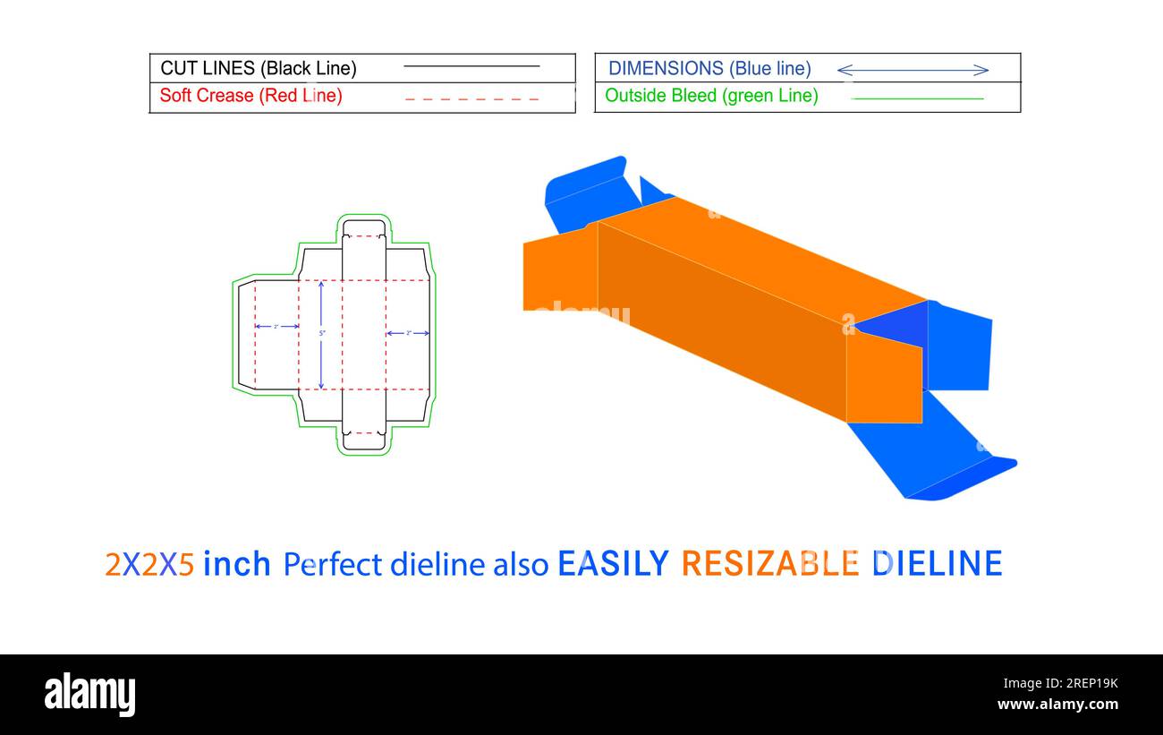 Custom Straight tuck end box packaging 2x2x5 inch Die line template and ...