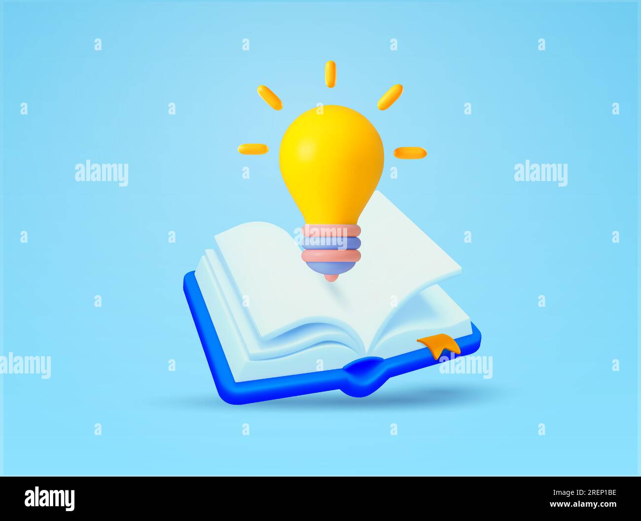3d opened book with bulb, bright effect, isolated on background. New ...