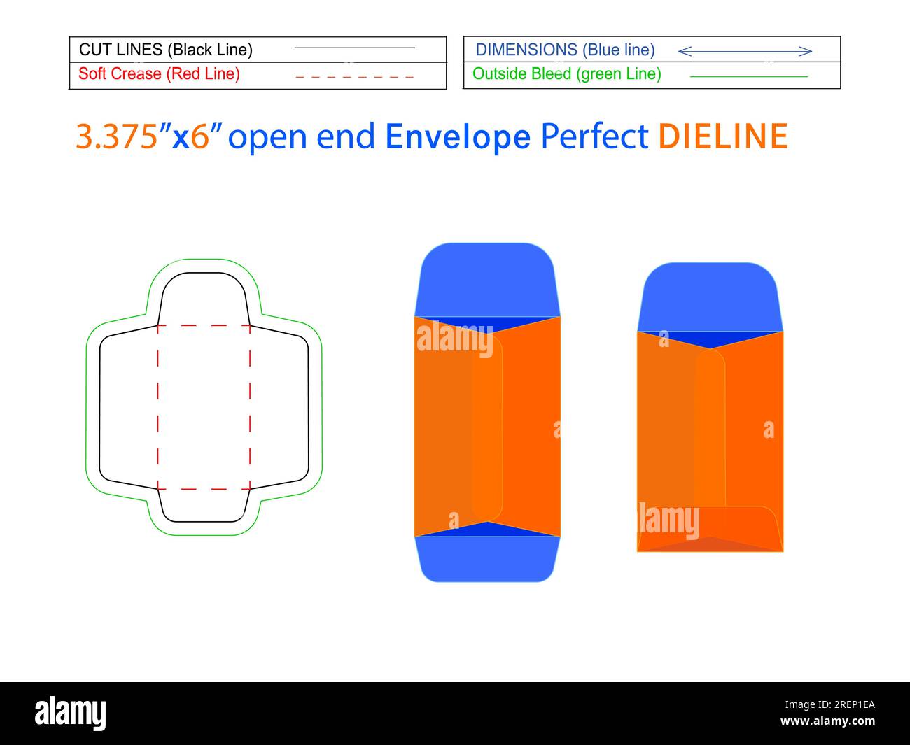 3.375x6 inch Catalogue envelope or open end envelope die line template and 3D envelope editable ...