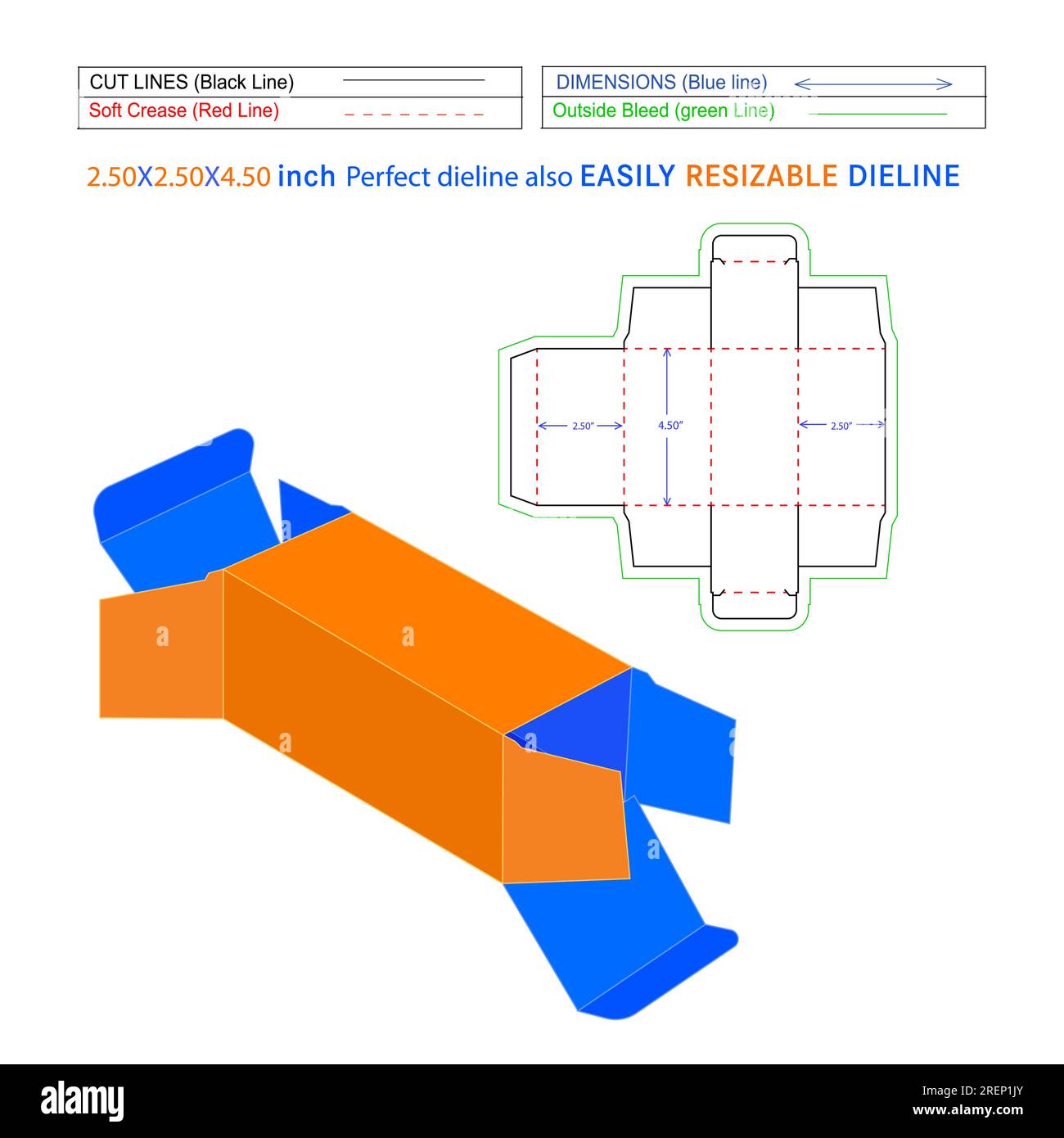 Straight tuck end folding box packaging 2.50x2.50x4.50 inch Die line ...