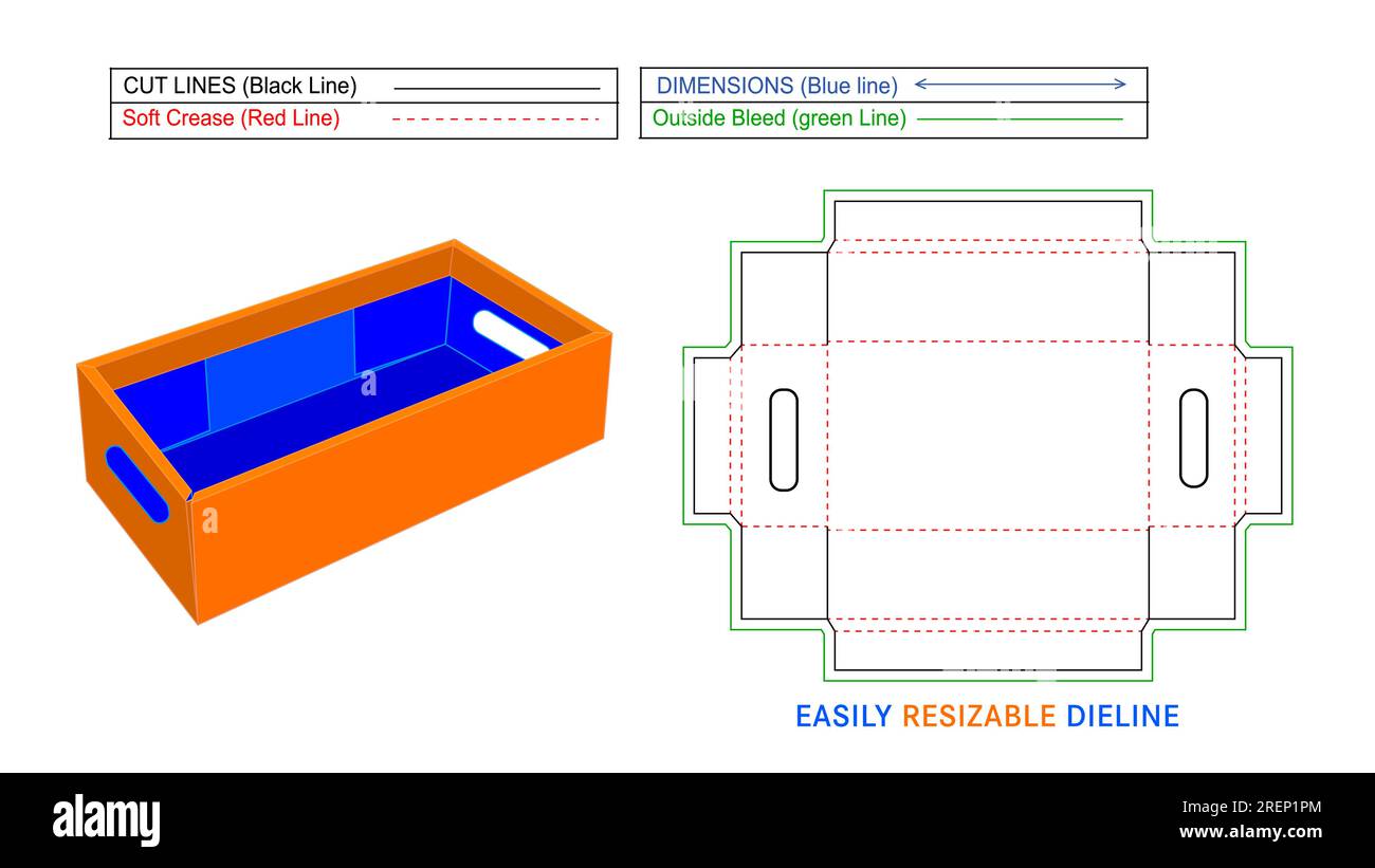 Corrugated crate box, fruit carton box die line and 3D vector, easily ...