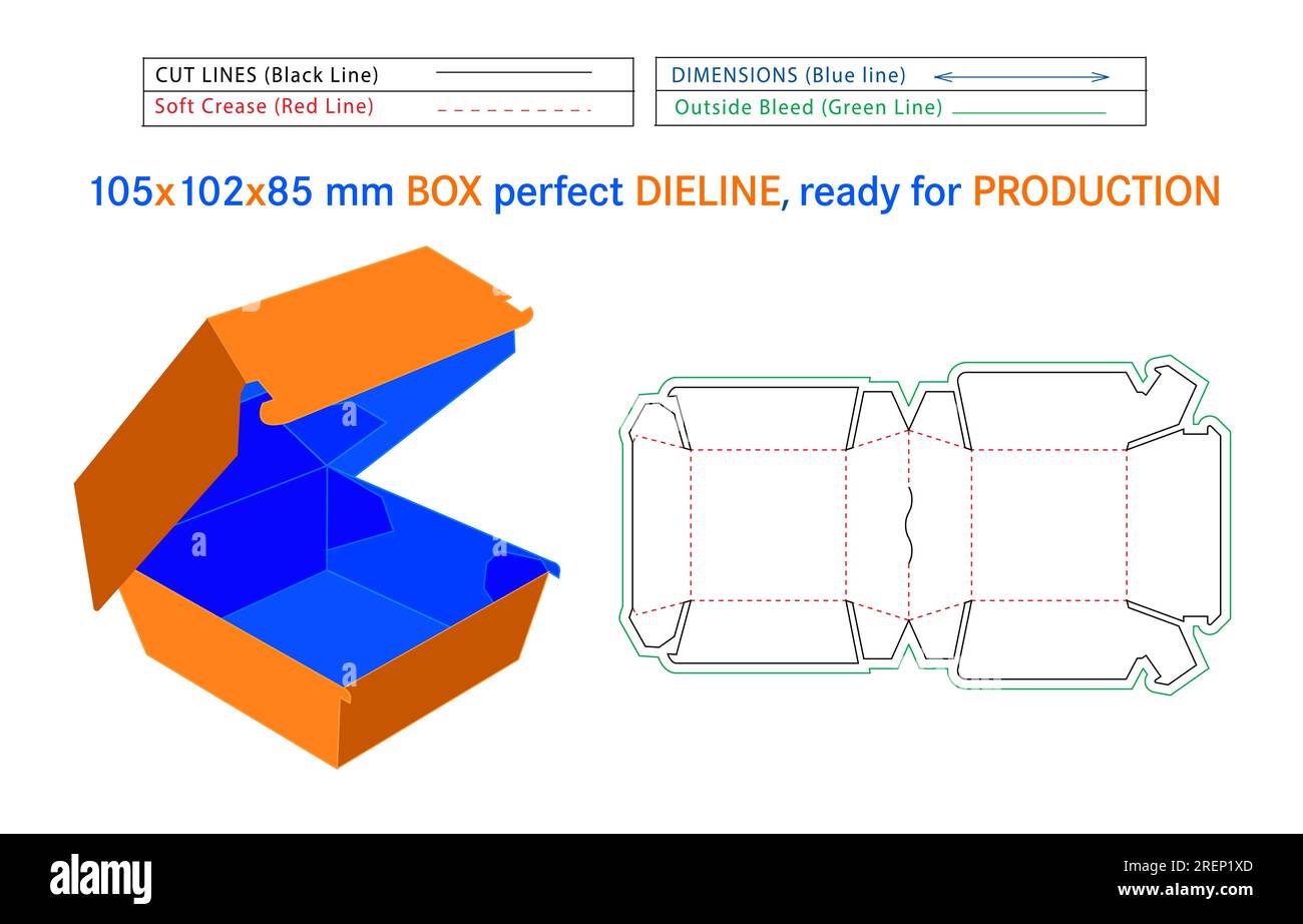 Burger box die line or Small size burger box Die-cut template Self ...