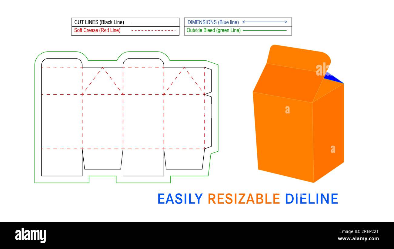 Paper carton milk box, juice or other drink boxes Die line template and ...