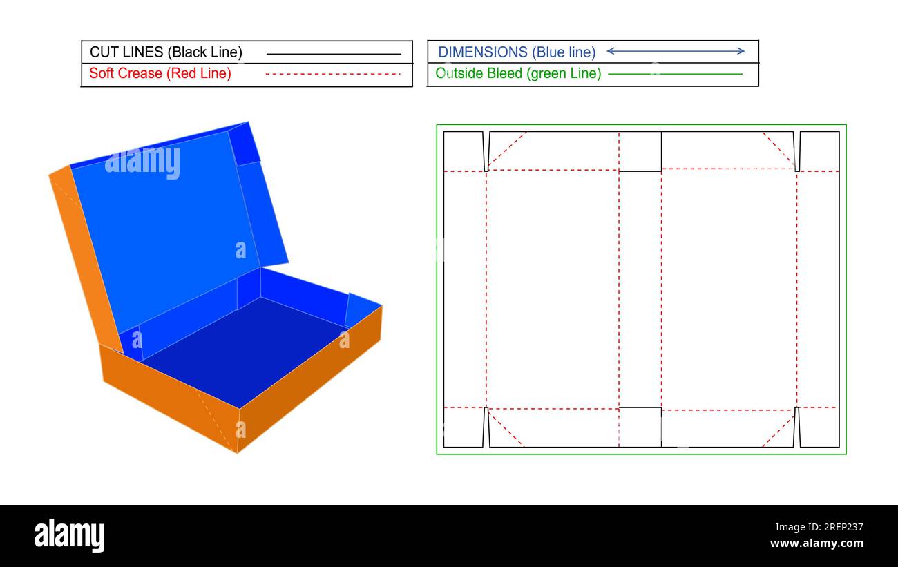 6 Corner corrugated food or fashion garments box die line and 3D vector ...