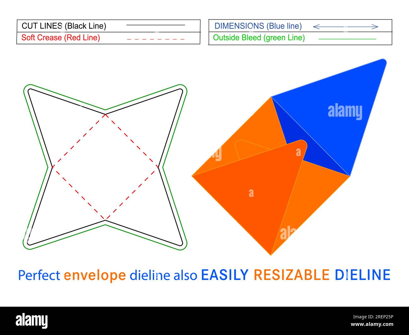 Star envelope die line template and 3D box editable easily resizeable ...