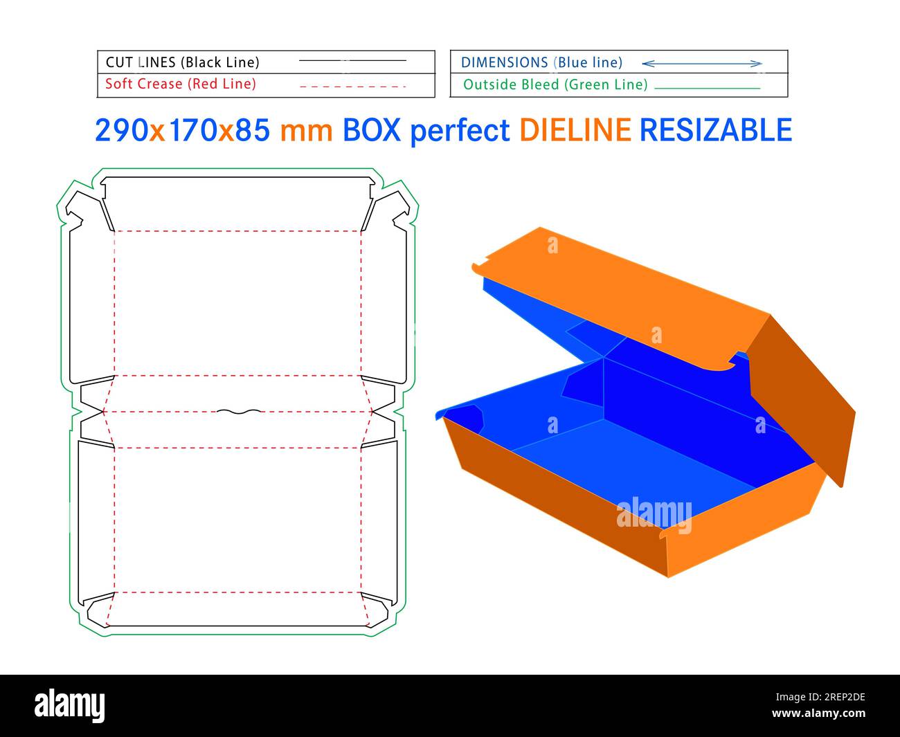 Family box die line 290 x 170 x 85 mm Size or hot dog burger box Die ...