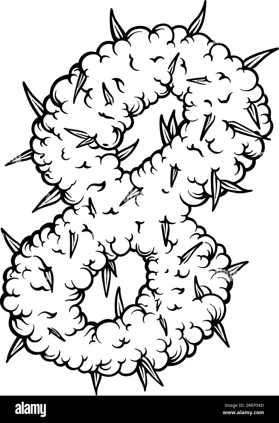 Weed monogram number 8 with textured marijuana bud outline vector ...