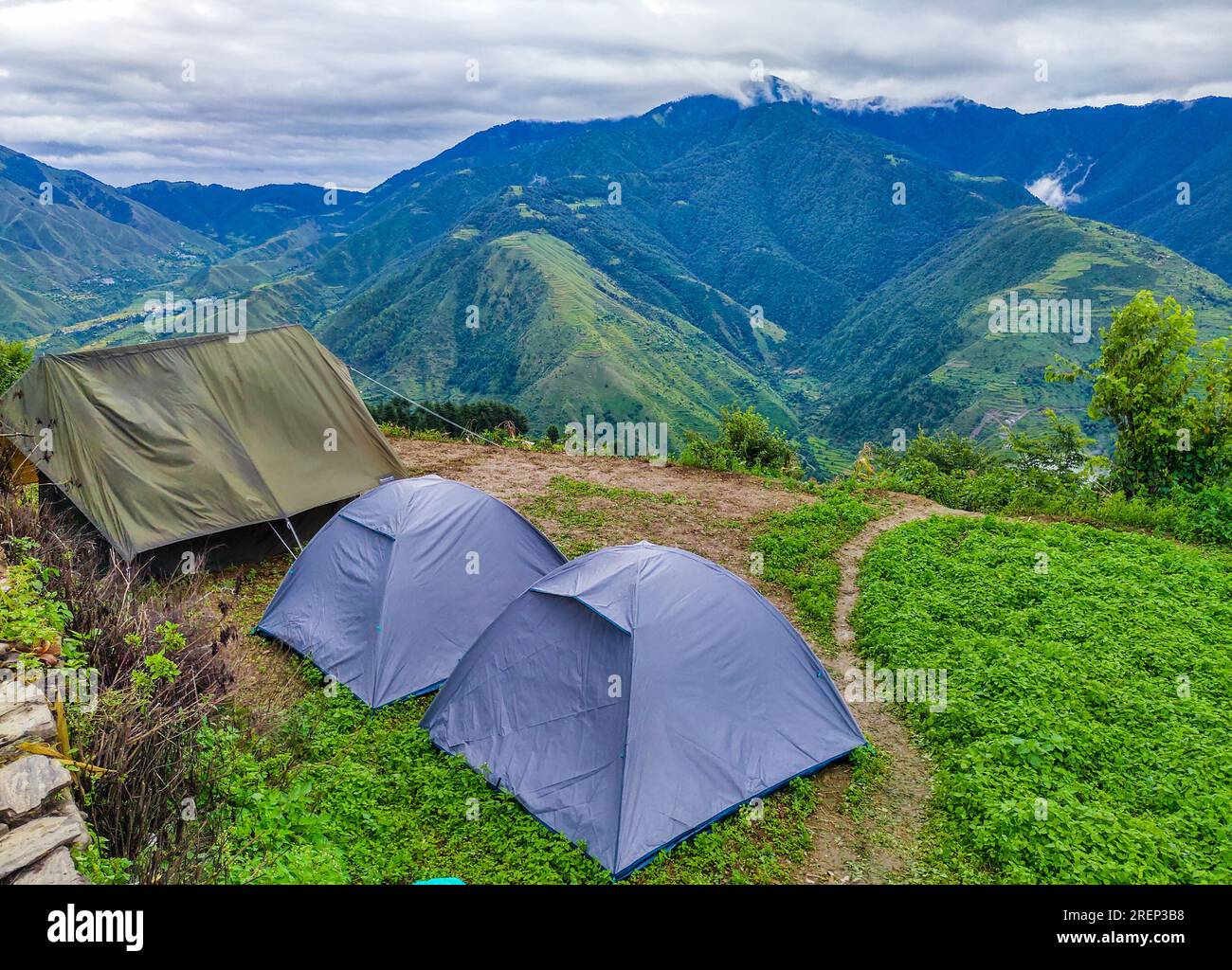 Scenic campground with dome tents and a big living tent, nestled in Nag ...