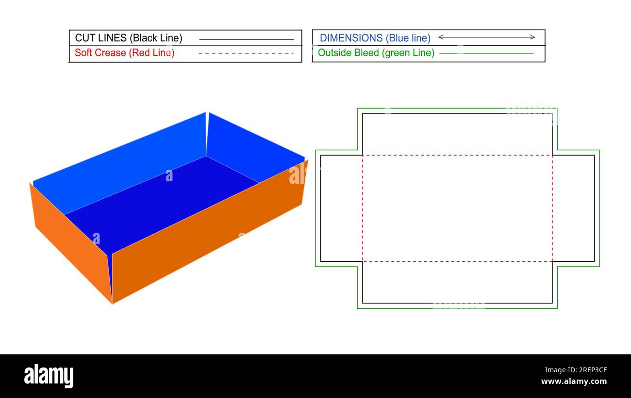 Corrugated simple folding box, Die line template and 3D render editable ...