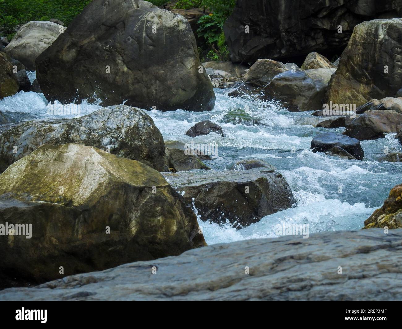 Rapid river flowing through Dehradun City jungles, Uttarakhand, India ...