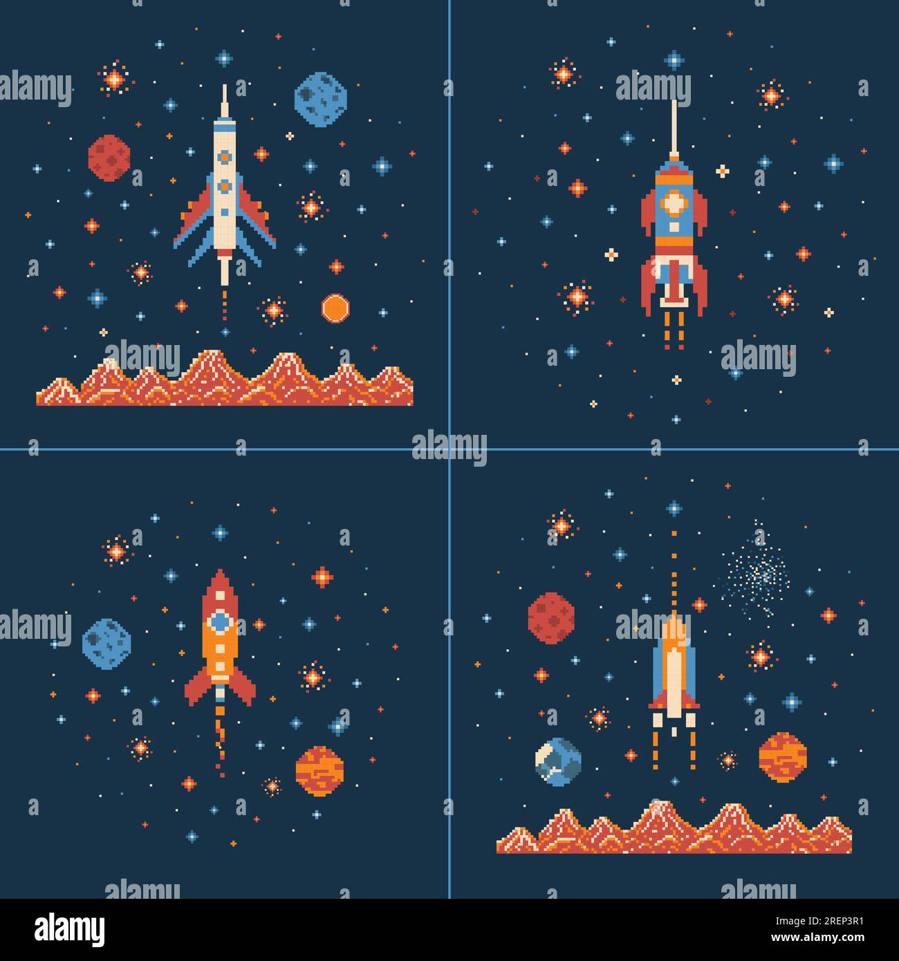 Space ship 8 bit pixel art video arcade game cartoon with lots of ... Space ship 8 bit pixel art video arcade game cartoon with lots of ...