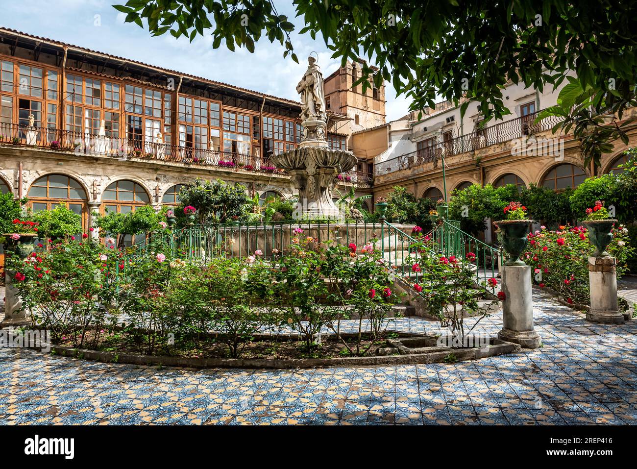 Statue and fountain of San Domenico in monastery of Santa Caterina in ...