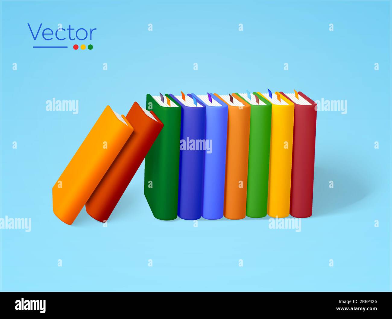3d row of different colored books, minimal style, isolated on ...
