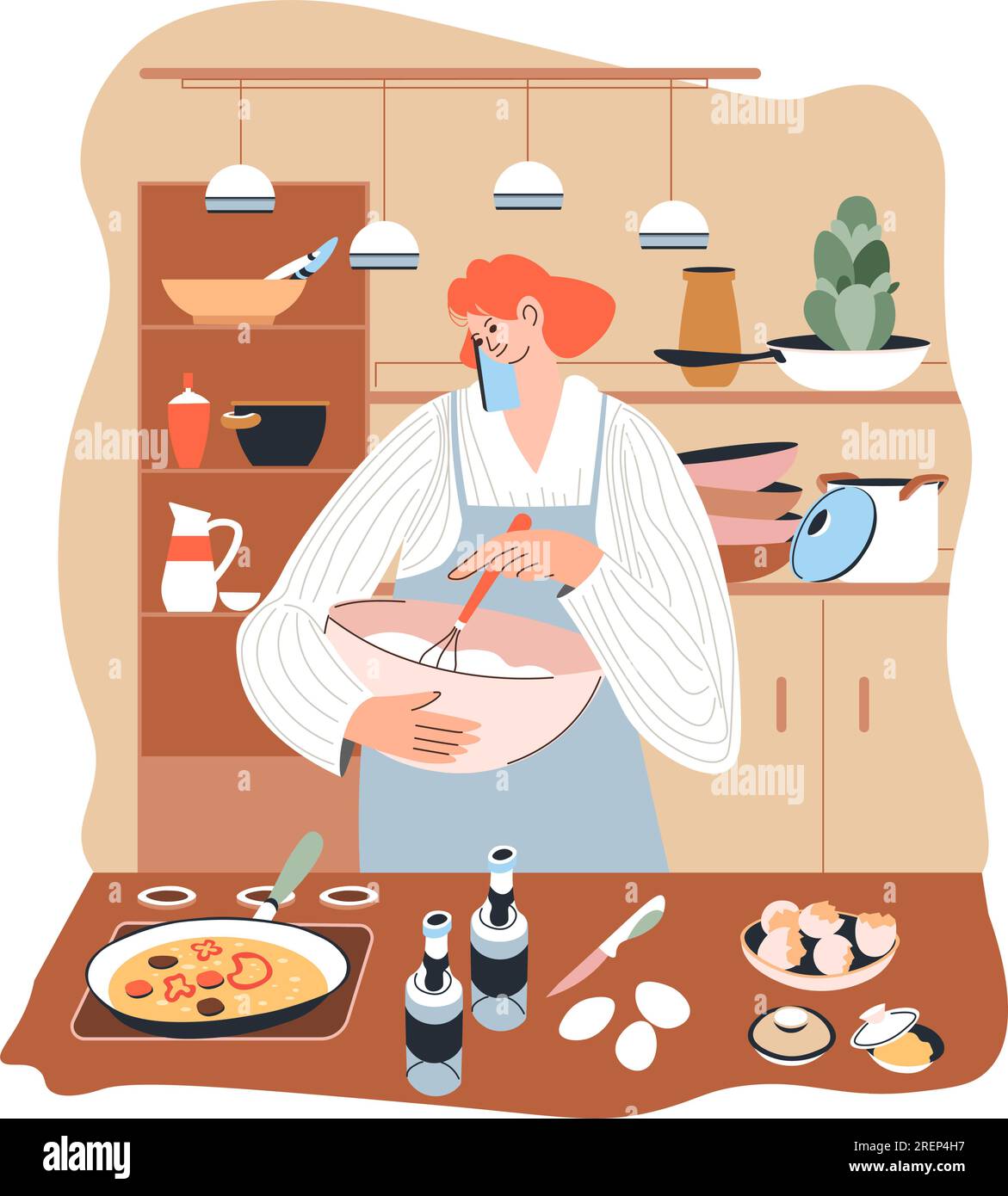 Housewife cooking breakfast home kitchen Cut Out Stock Images ...