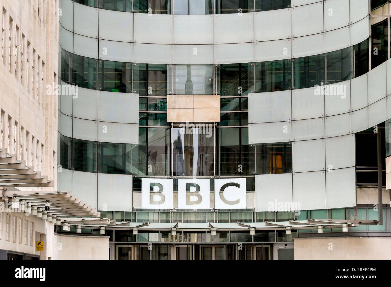 London, England, UK - 28 June 2023: Entrance to BBC Broadcasting House ...