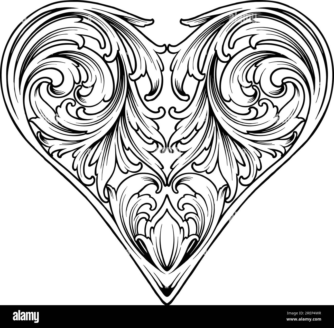 Vintage inspired engraved flowers heart shaped monochrome vector ...
