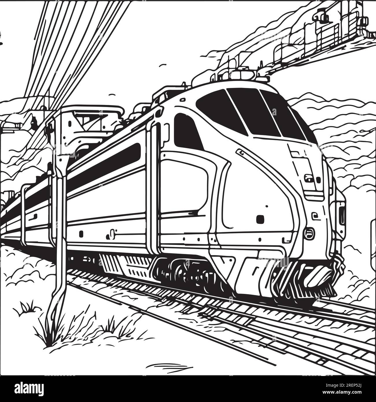 Vector line art train in motion. Train Line Drawing Clip Art Stock ...