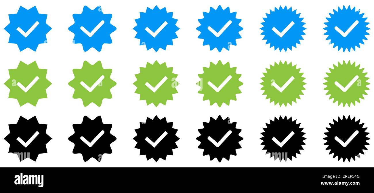 Verification icon set. Social media account verification symbols. Vector illustration isolated ...