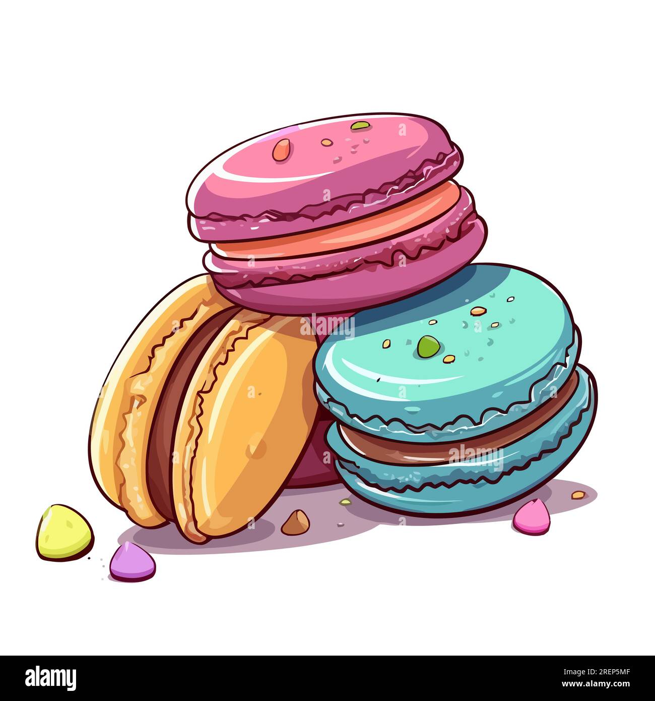 Colorful french macaroon cookies isolated on white. Cute image of ...