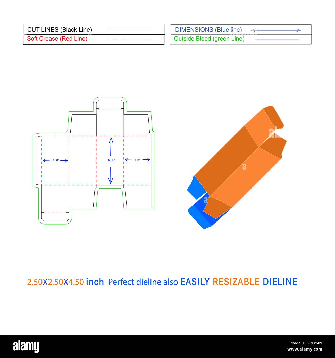 Custom RTE reverse tuck end folding box (2.50x2.50x4.50) inch box Die ...
