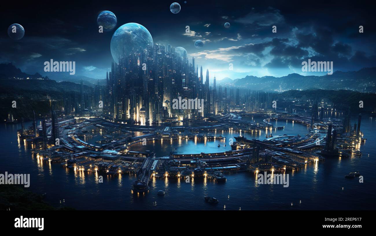 Highly advanced virtual city of the future Stock Photo - Alamy