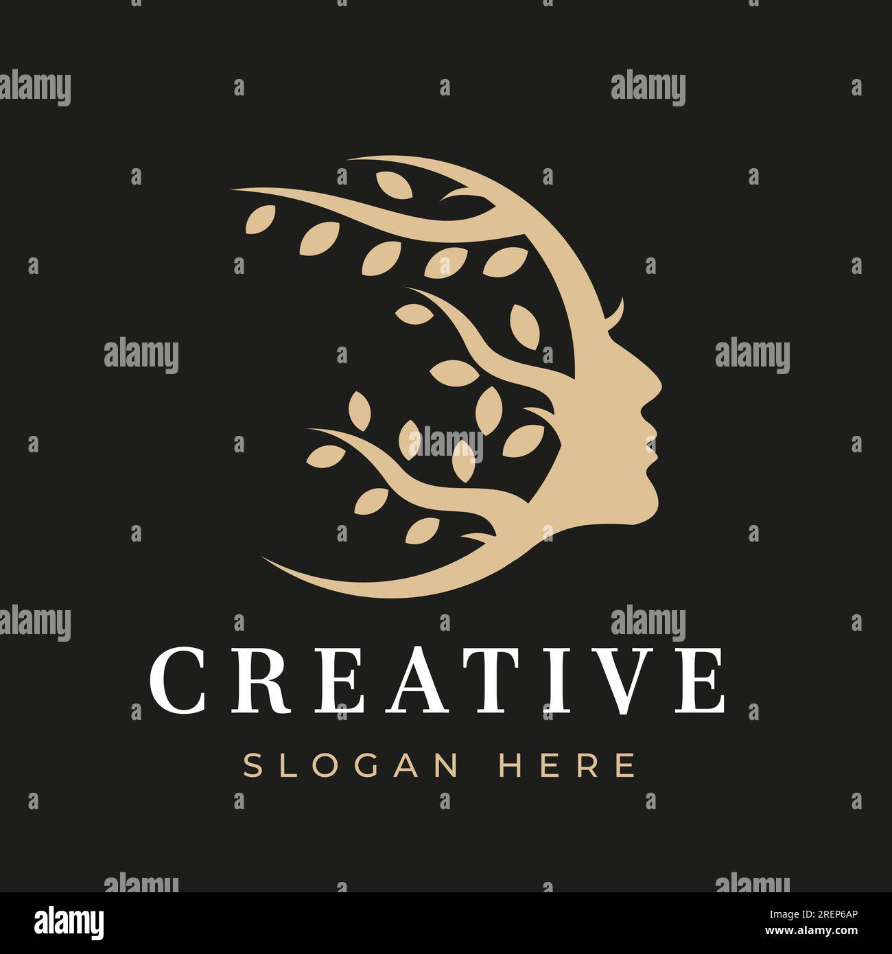 Illustration of logo design Beautiful face with vine roots and leaves ...