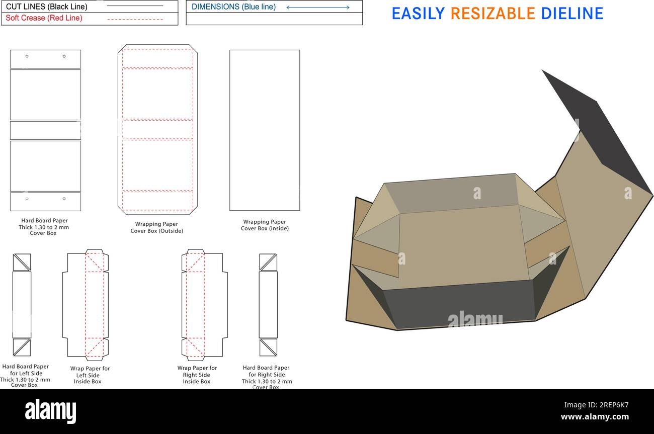 Collapsible or foldable rigid box die line and 3D box editable easily ... Collapsible or foldable rigid box die line and 3D box editable easily ...