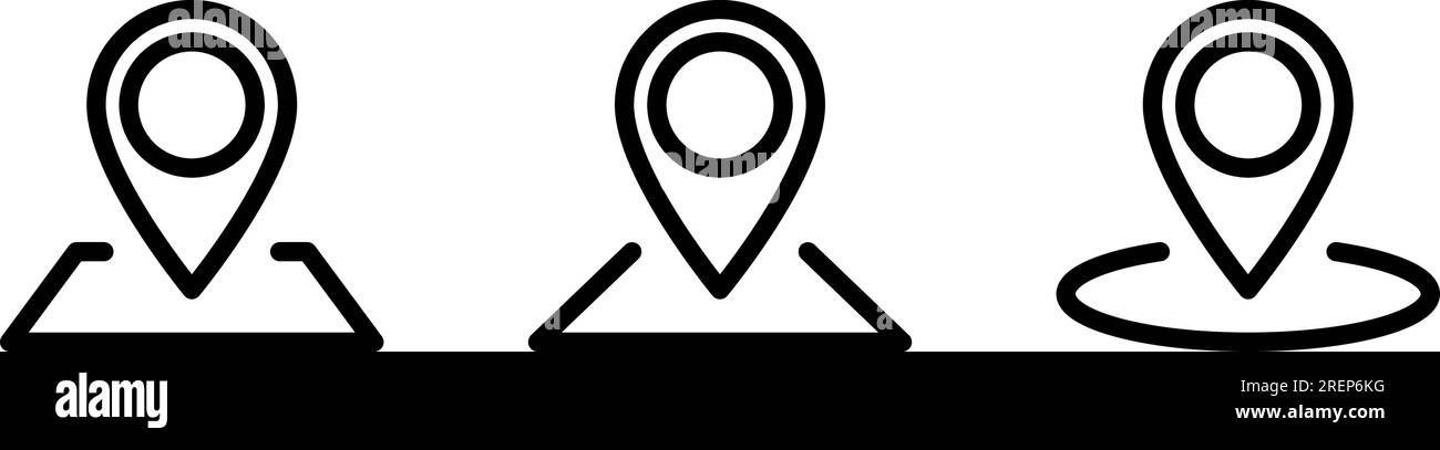 Set of linear icons of map pin point as a concept of place location ...