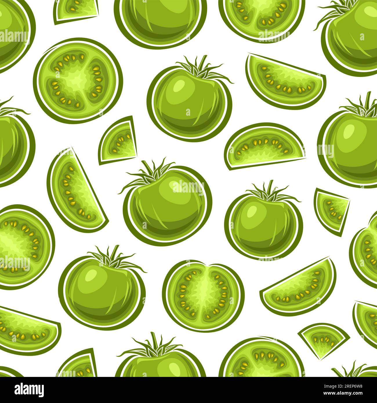 Vector Green Tomato seamless pattern, repeat background with various ...