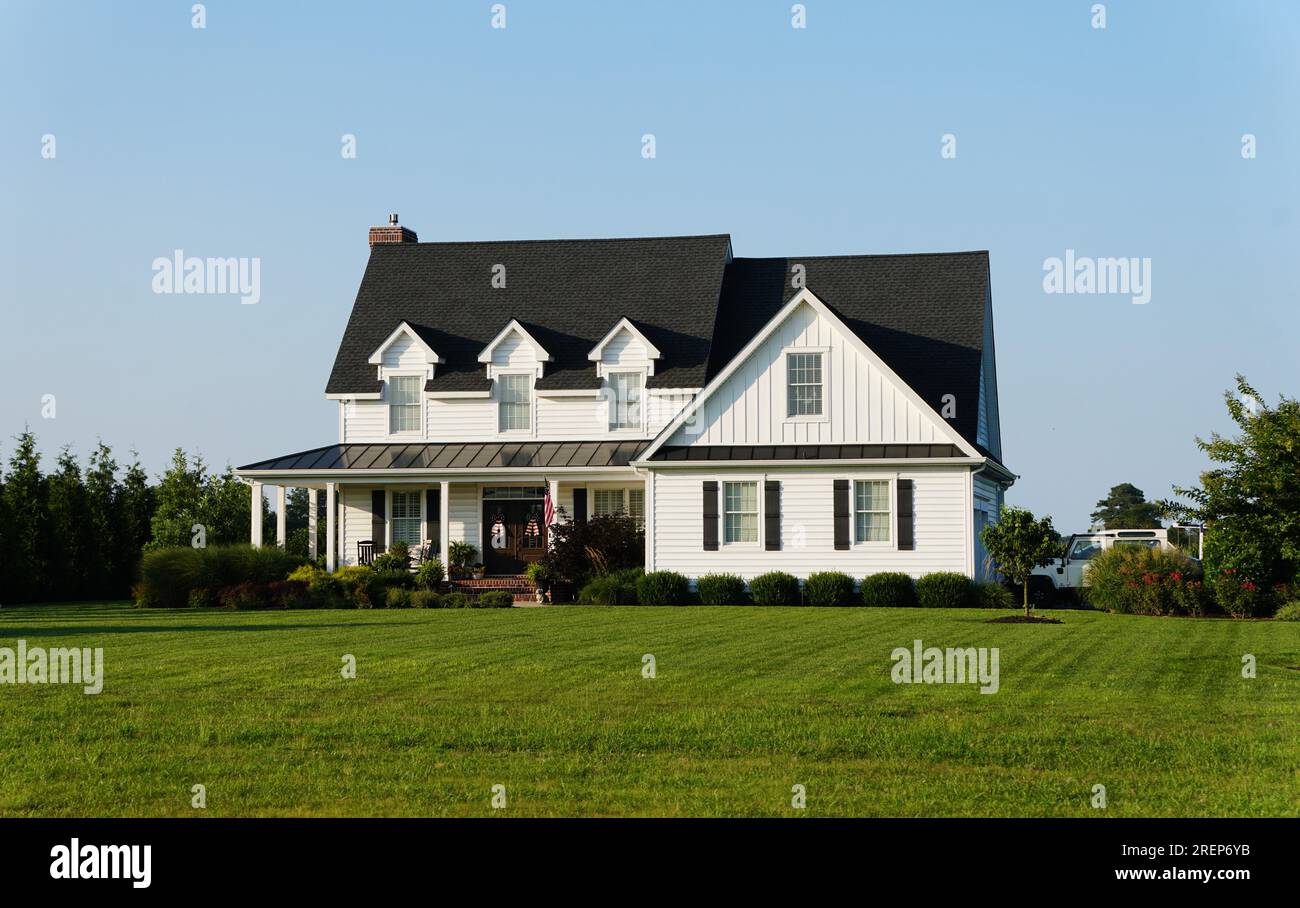 Beautiful white farm house with black roof near Milford, Delaware, U.S ...