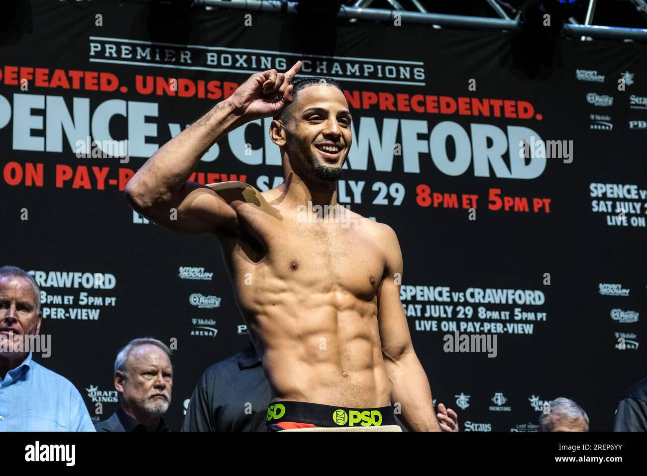 Las Vegas, Nevada, USA. 28th July, 2023. Boxer Yoenis Tellez weighs in ...