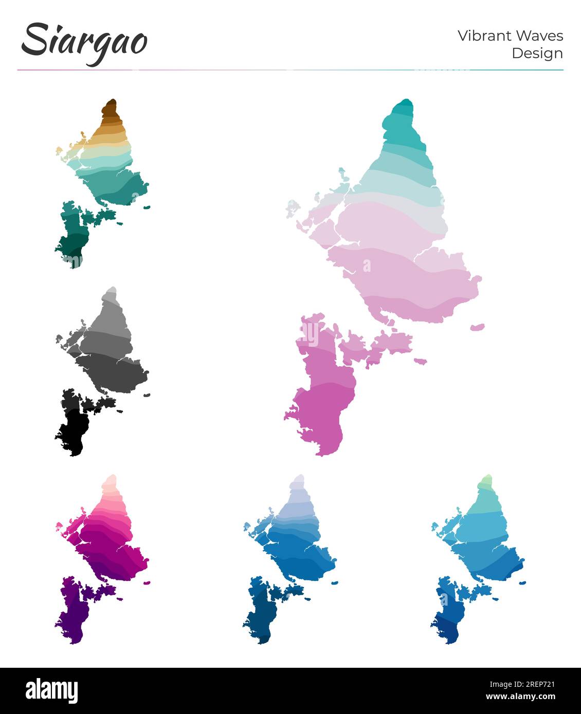 Set of vector maps of Siargao. Vibrant waves design. Bright map of ...