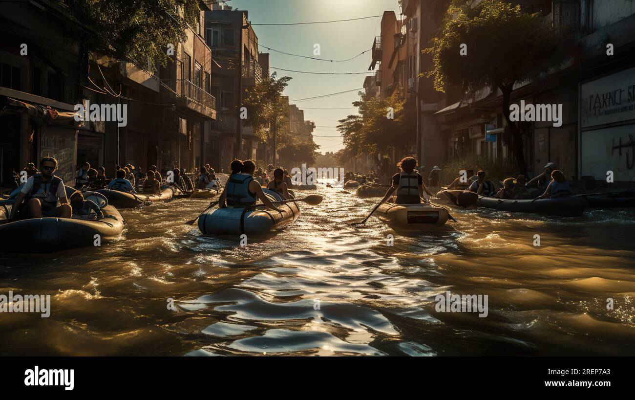 A flooded city, representing the impact of climate change in society ...