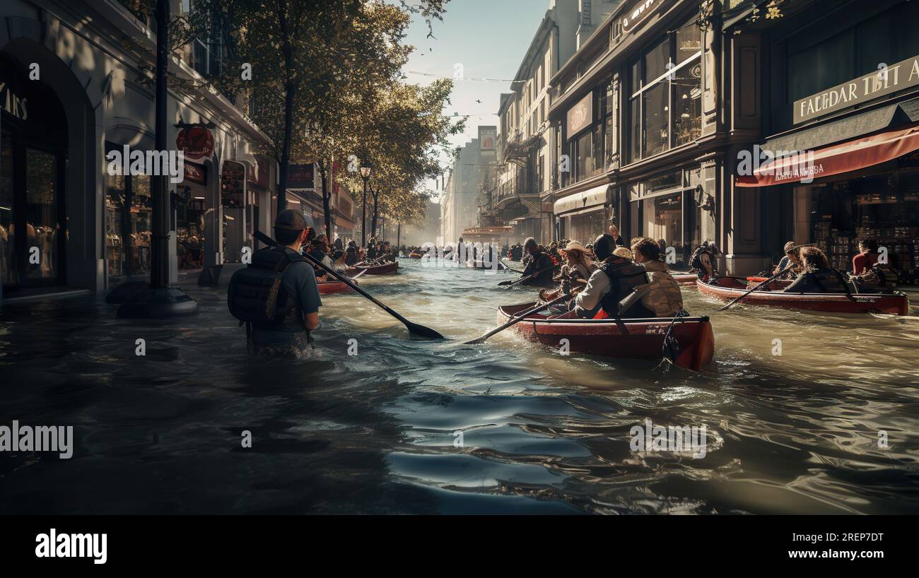 A flooded city, representing the impact of climate change in society ...