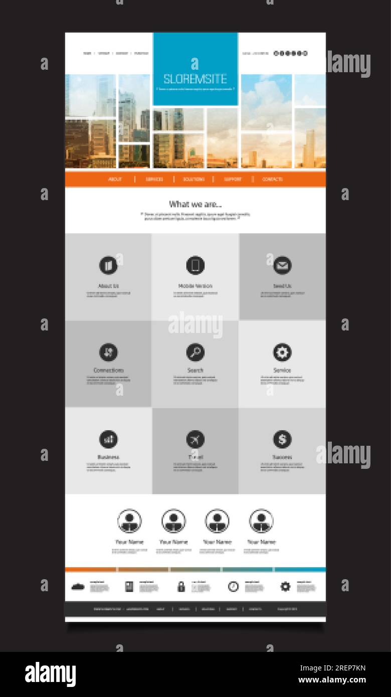 One Page Website Template with Cityscape Skyline Header Design Stock ...
