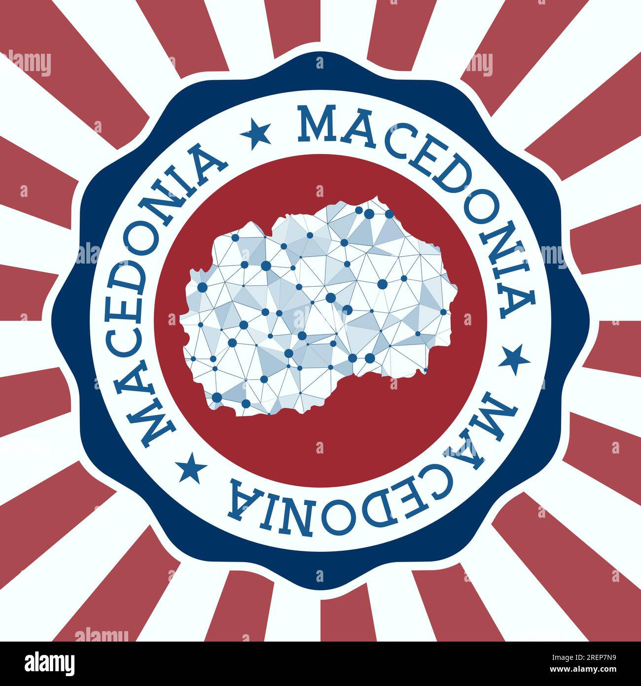 Macedonia Badge. Round logo of country with triangular mesh map and ...