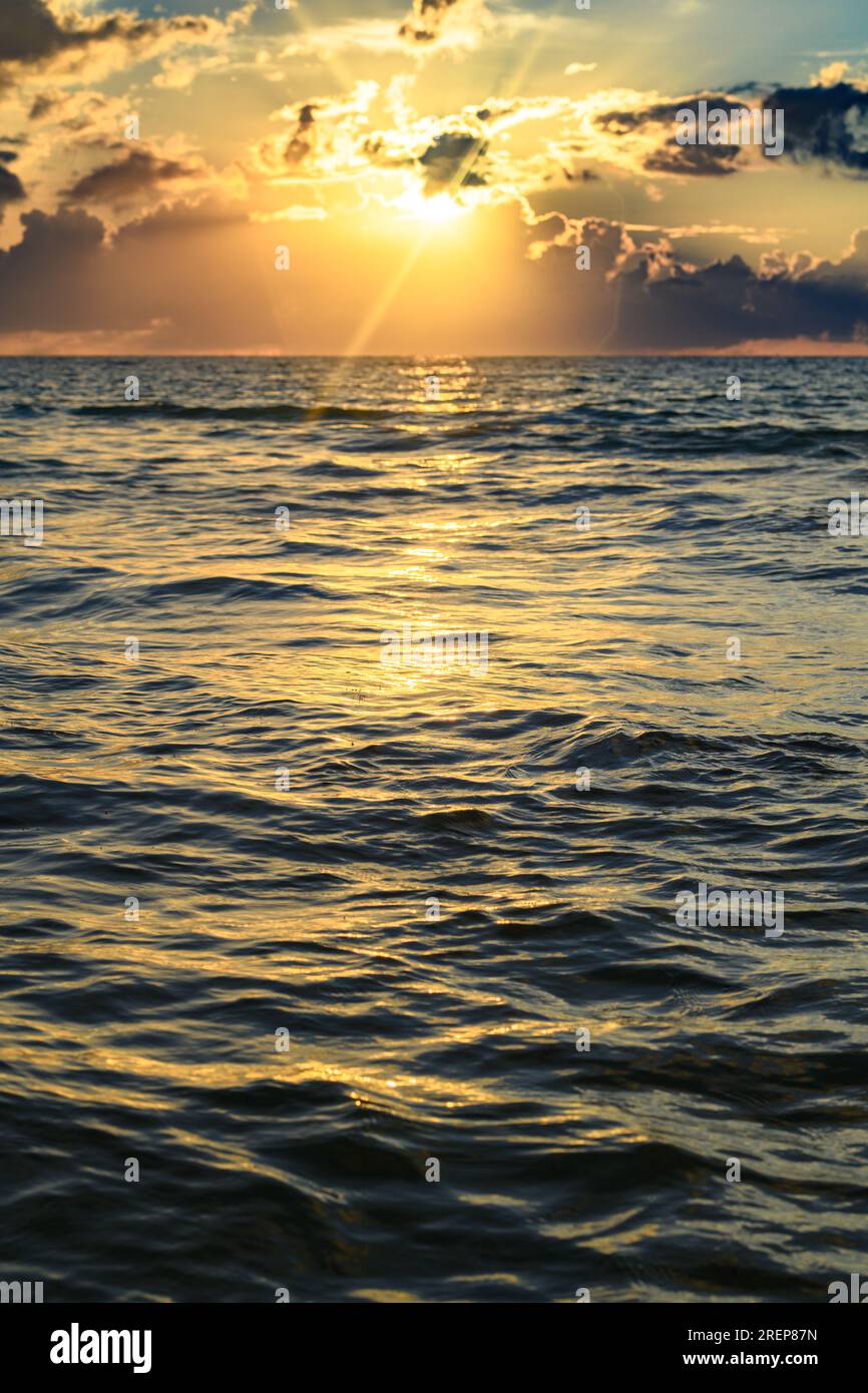 Sunset on sea background. Nature wallpaper with summer sea. Water sea ...