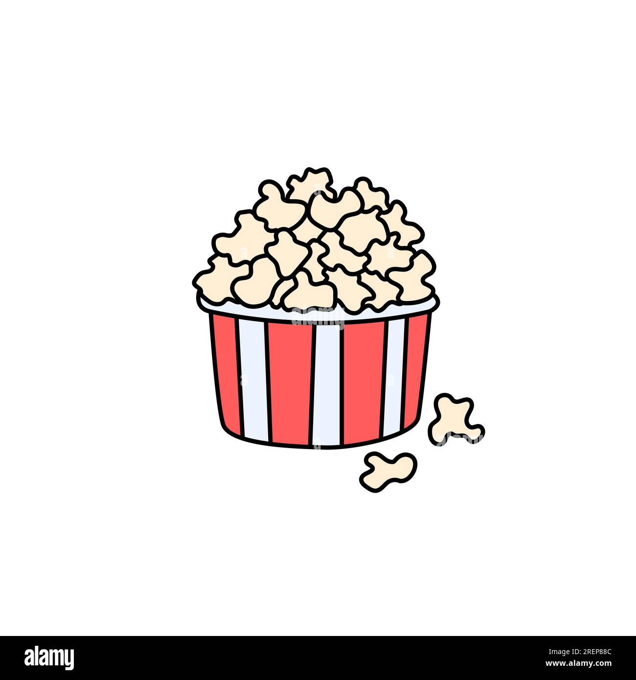 Popcorn Bucket, pop corn box doodle element isolated. Vector outline ...