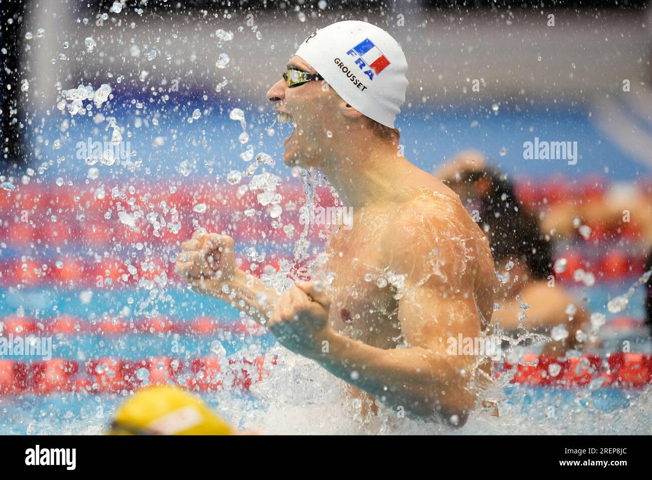 Maxime Grousset of France celebrates after winning the men's 100m ...