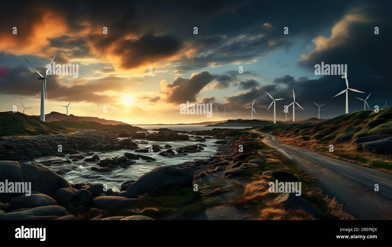 Wind farm, representing a solution to the impact of climate change in ...