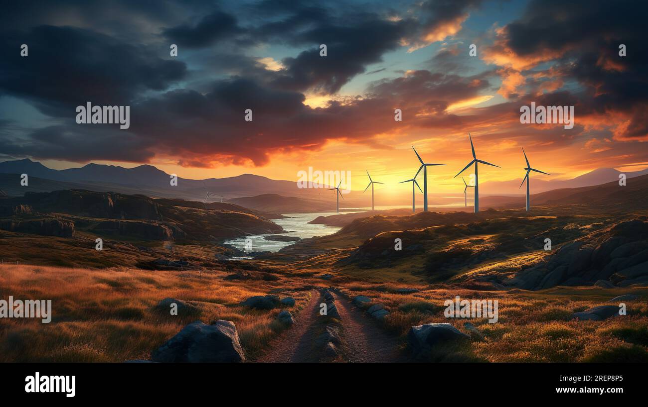 Wind farm, representing a solution to the impact of climate change in ...