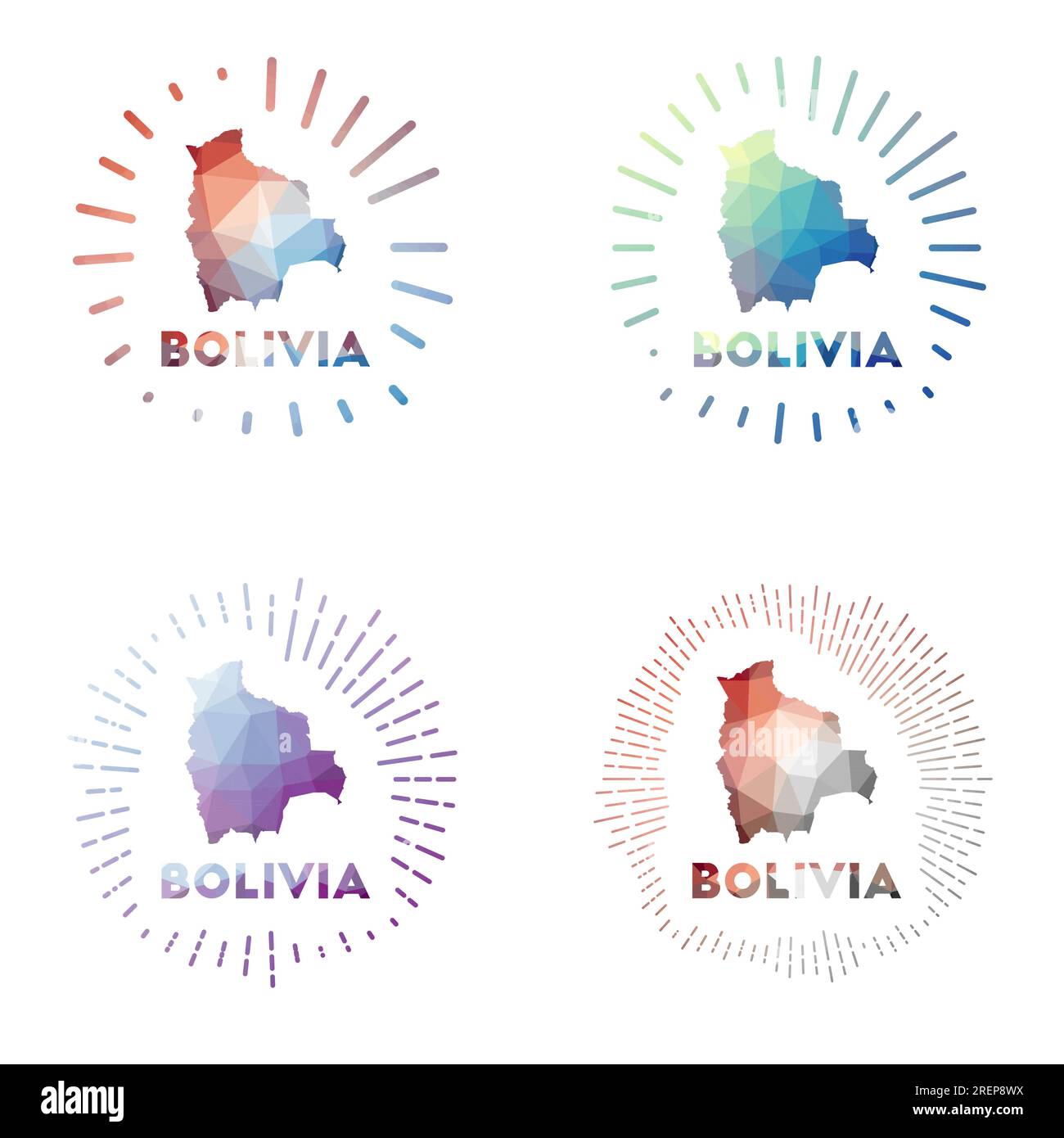 Bolivia low poly sunburst set. Logo of country in geometric polygonal style. Vector illustration ...