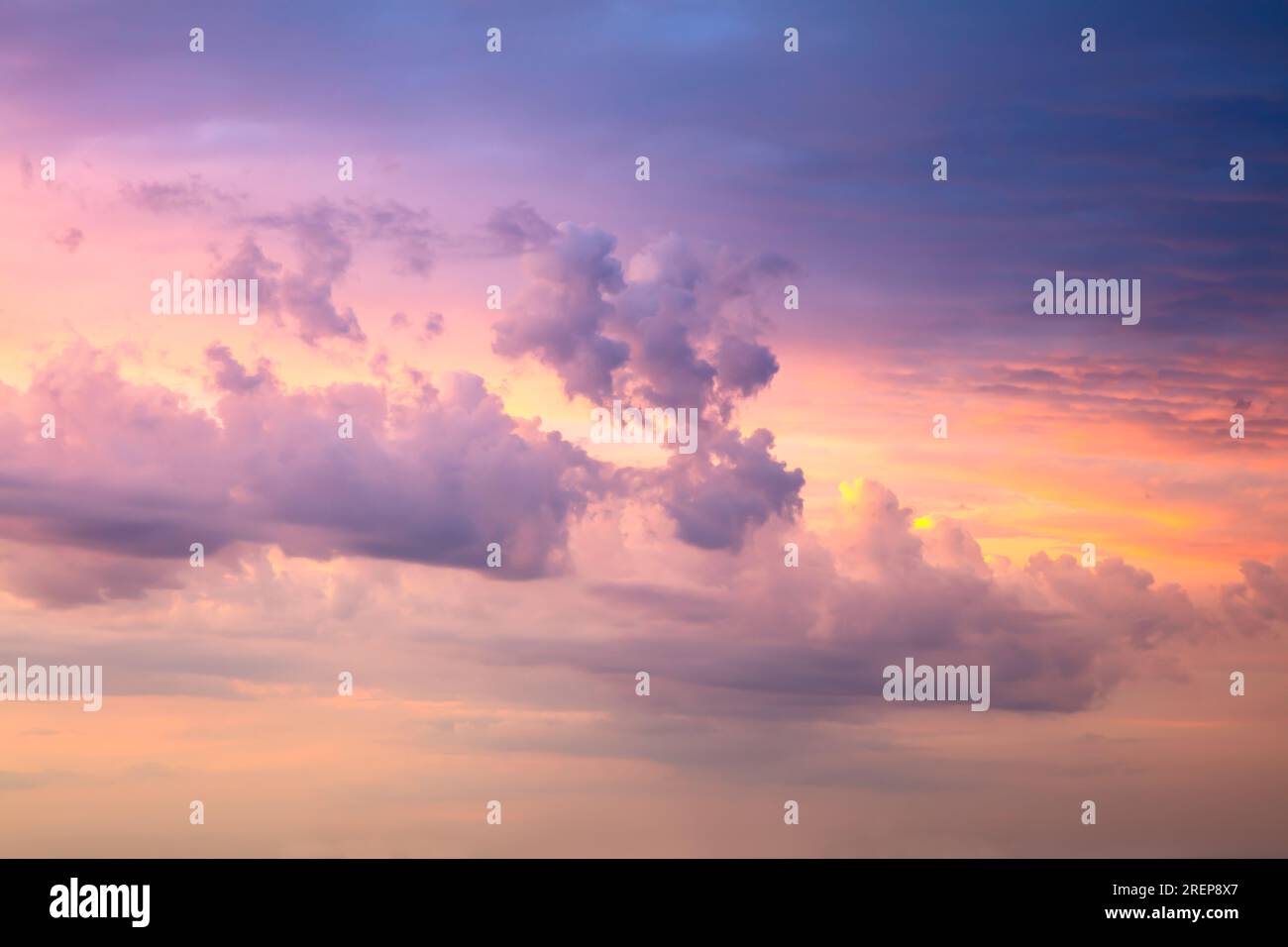 Sunrise sundown sky with gentle colorful clouds without birds. Real sky ...