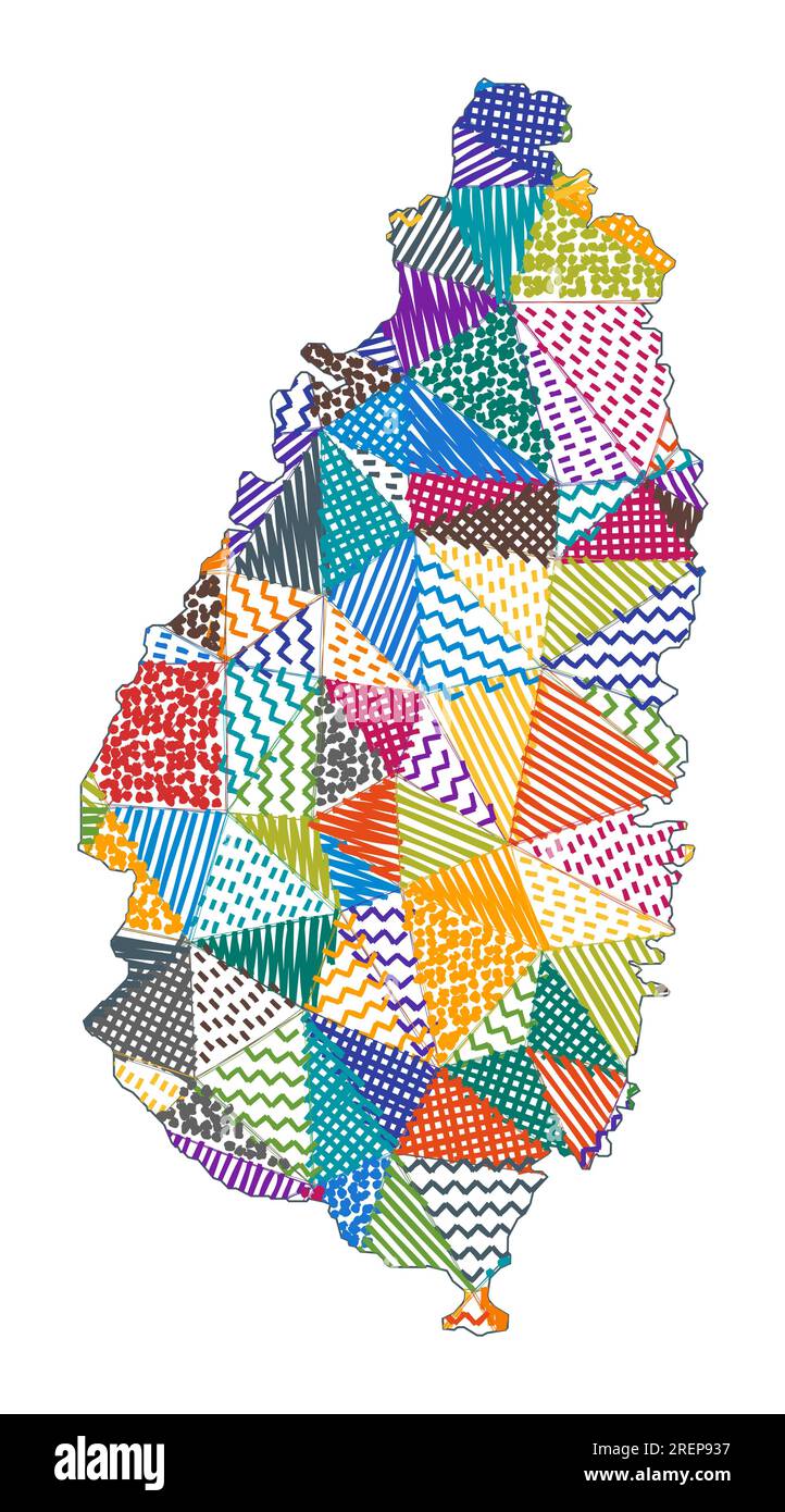 Kid style map of Saint Lucia. Hand drawn polygons in the shape of Saint ...