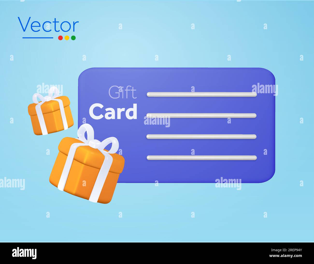 3d blue gift cards with gold gift boxes, isolated on background. VIP ...