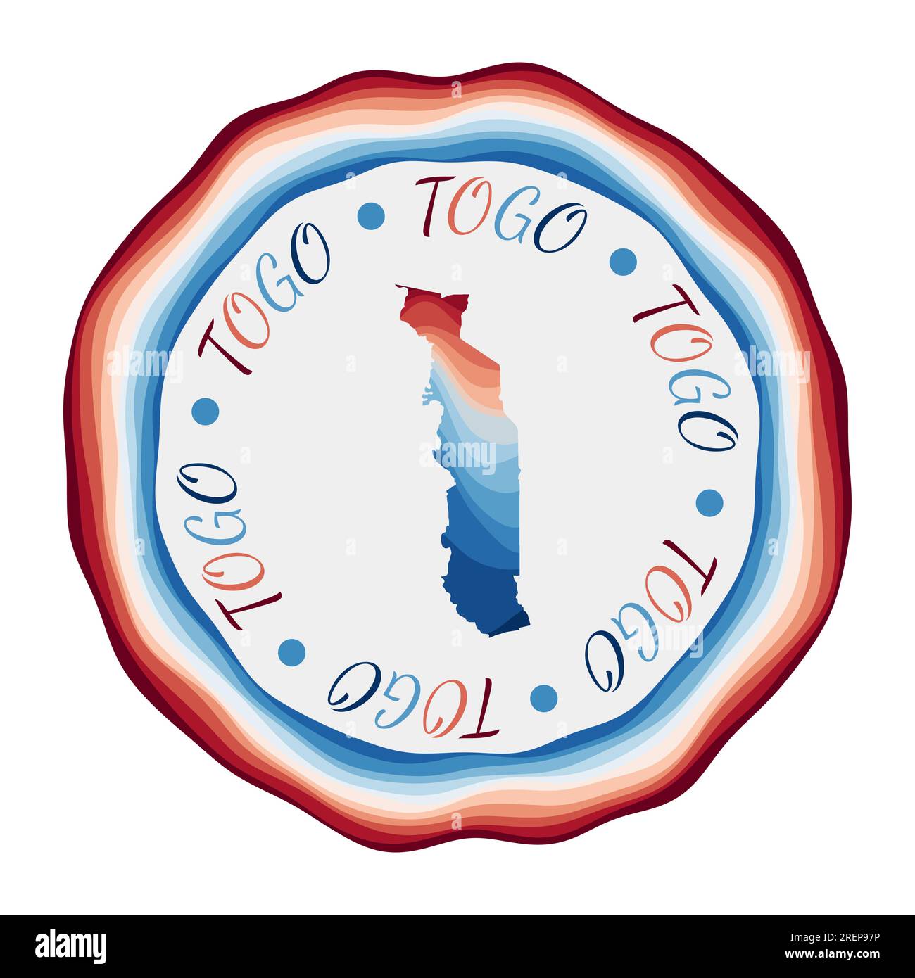 Togo badge. Map of the country with beautiful geometric waves and ...