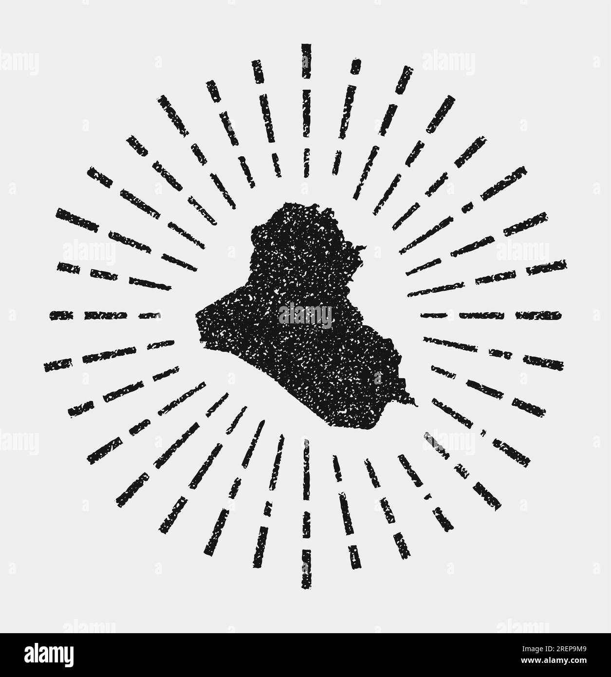 Vintage map of Republic of Iraq. Grunge sunburst around the country ...