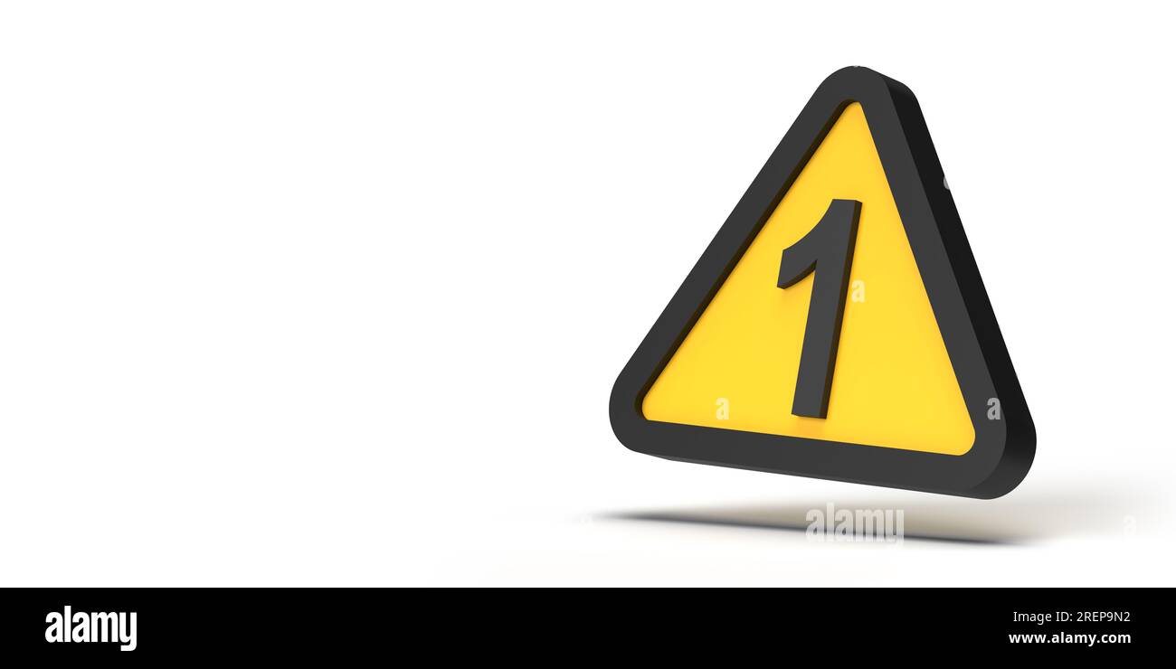 Caution concept: Warning triangle sign with Number 1 symbol on framed ...