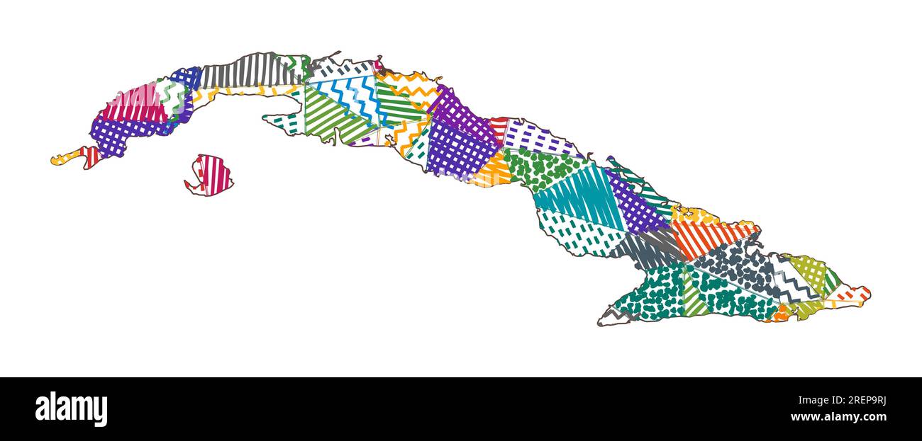 Kid style map of Cuba. Hand drawn polygons in the shape of Cuba. Vector ...